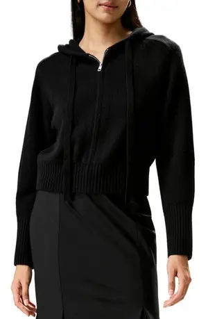 Lilysilk Short Zip-up Wool Cashmere Hoodie - Black