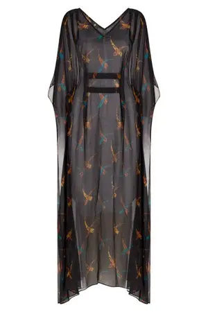 VALIMARE Florence Maxi Sheer Silk Blend Cover-up Kaftan - Black