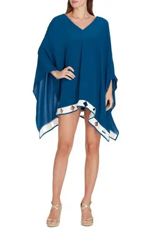 VALIMARE Bandage Hem Chiffon Cover-up Poncho - Mineral Blue