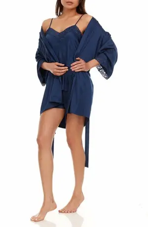 Flora Nikrooz Sabrina Travel Pajamas & Robe Set Navy