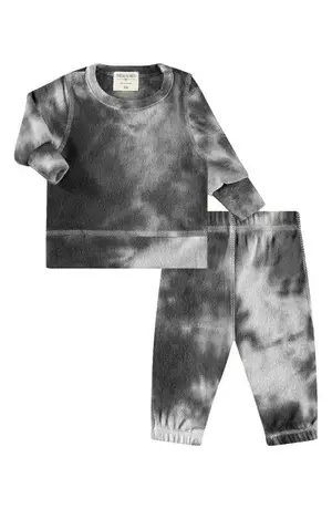 PAIGELAUREN Hacci Tie Dye Long Sleeve Top & Pants Lounge Set - Black