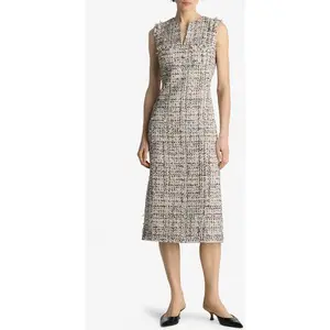 St. John Multicolor Eyelash Tweed Midi Dress