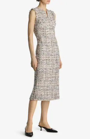 St. John Multicolor Eyelash Tweed Midi Dress