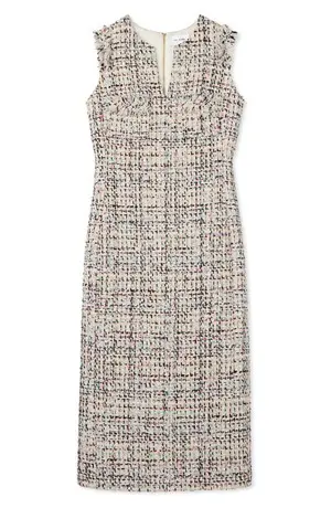 St. John Multicolor Eyelash Tweed Midi Dress