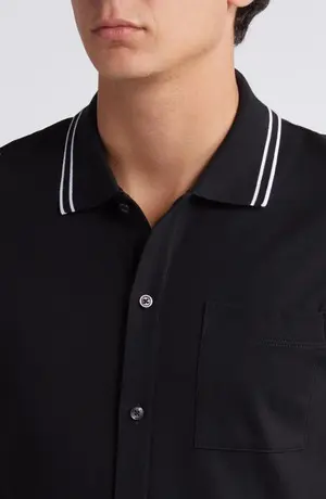 BOSS Powell Tipped Short Sleeve Knit Button-up Shirt