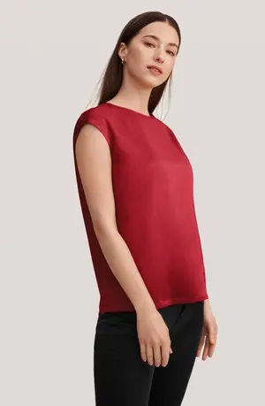 Lilysilk Basic Cap-sleeved Silk Tee - Claret