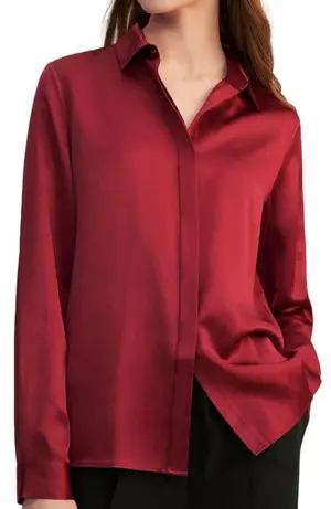 Lilysilk Lilysilk Basic Concealed Placket Silk Shirt Claret