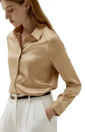 Lilysilk Lilysilk Basic Concealed Placket Silk Shirt Light Camel