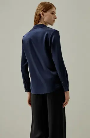 Lilysilk Basic Concealed Placket Silk Shirt - Navy Blue