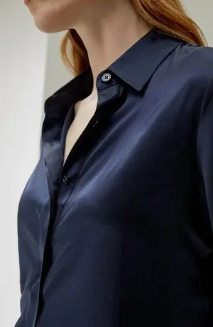 Lilysilk Basic Concealed Placket Silk Shirt - Navy Blue