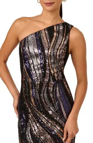Adrianna Papell Sequin One-shoulder Gown