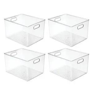 MDESIGN Midesign Plastic Closet Storage Organizer Container Bin, Handles4 Pack - Clear