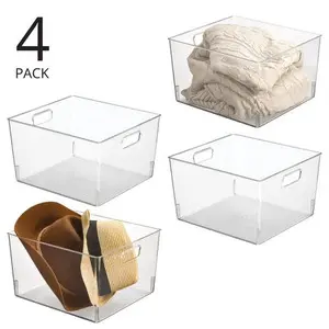 MDESIGN Midesign Plastic Closet Storage Organizer Container Bin, Handles4 Pack