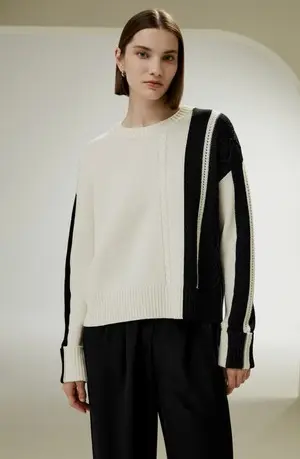 Lilysilk Bicolor Stripe Knit Wool Sweater