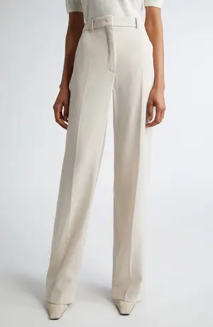 Max Mara Quasar Virgin Wool Gabardine Wide Leg Pants - Beige