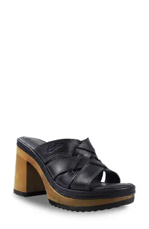 CANDIE'S Fiore Platform Slide Sandal - Black Leather