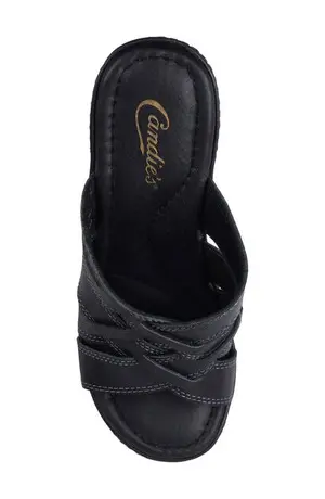 CANDIE'S Fiore Platform Slide Sandal - Black Leather