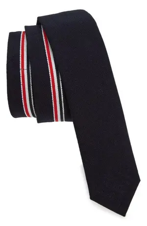 Thom Browne Thom Browne Grosgrain Trim Wool Tie Navy