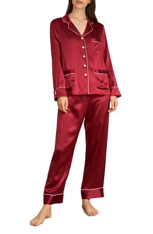 Lilysilk Chic Trimmed Silk Pajama Set Claret