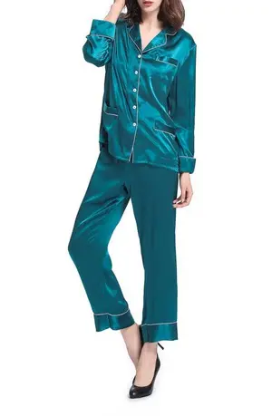 Lilysilk Chic Trimmed Silk Pajama Set Dark Teal