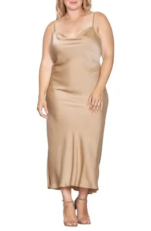 STANDARDS & PRACTICES Cowl Neck Satin Slip Dress - Mocha Tan