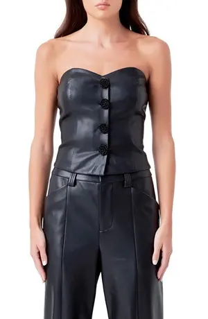 Endless Rose Strapless Faux Leather Top - Black