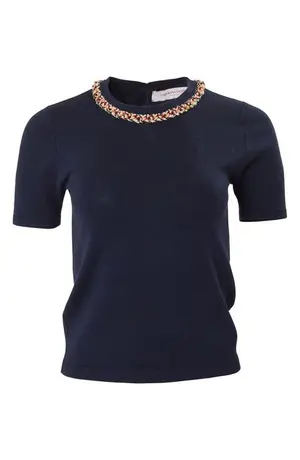 Carolina Herrera Chain Embroidered Wool & Silk Sweater