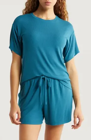 Nordstrom Moonlight Eco Easy Rib Short Pajamas Teal Feather