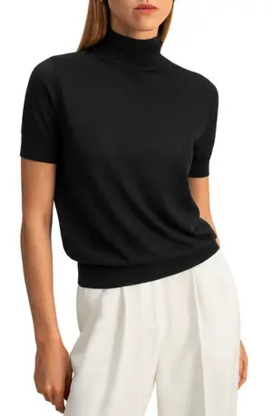 Lilysilk Solomon Silk And Cashmere Blend Turtleneck Sweater - Black
