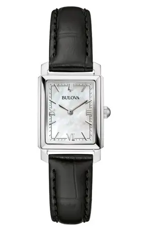 Bulova Sutton Mother-of-pearl Leather Strap Watch - Silverone