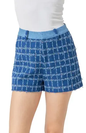 Endless Rose High-waisted Tweed Shorts - Denim