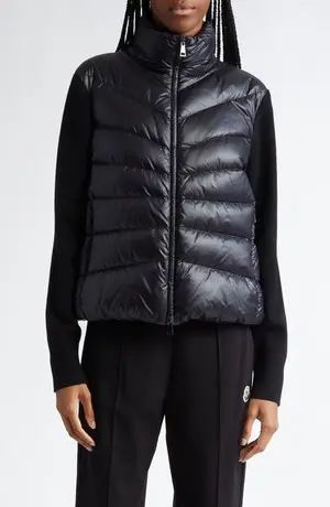 Moncler Quilted Down And Wool Knit Cardigan - Black