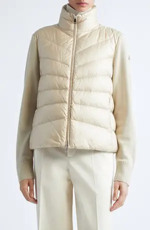 Moncler Moncler Quilted Down And Wool Knit Cardigan Golden Sand