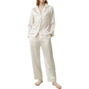 Lilysilk Gold Piping Silk Pajamas Set - Natural White