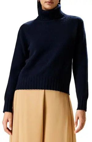 Lilysilk Slim Fit Turtleneck Wool Cashmere Sweater Navy