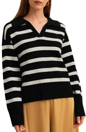 Lilysilk Gilly Stripe Merino Wool Sweater - Black