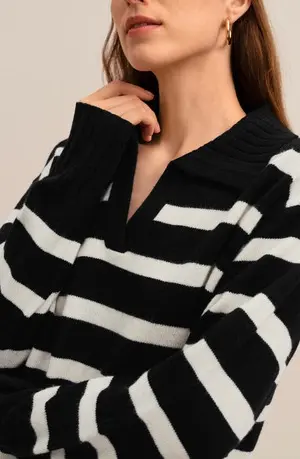 Lilysilk Gilly Stripe Merino Wool Sweater - Black