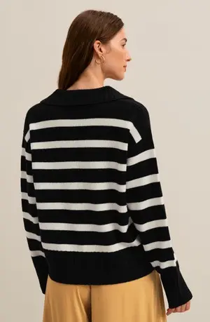 Lilysilk Gilly Stripe Merino Wool Sweater - Black