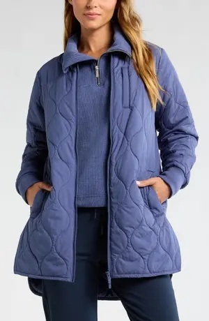 Zella Skyline Longline Quilted Jacket Blue Indigo