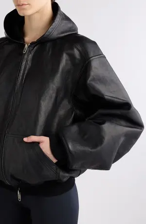 Balenciaga Oversize Leather Zip-Up Hoodie - Black | Editorialist