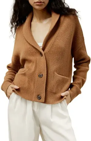 Lilysilk Wool Knit Shawl Collar Cardigan - Toffee