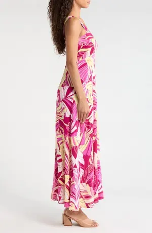 Vince Camuto Palm Print Maxi Dress - Deep Sangria