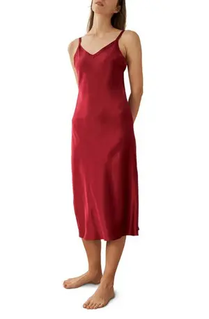 Lilysilk Long & Close Fitting Silk Nightgown - Claret