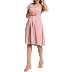 Seraphine Flutter Sleeve Maternity/nursing Dress - Blush