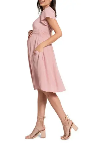 Seraphine Flutter Sleeve Maternity/nursing Dress - Blush