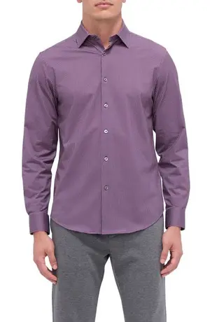 Bugatchi James Ooohcotton® Micropattern Button-up Shirt - Plum