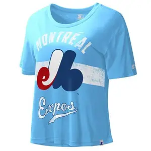 STARTER Montreal Expos Cooperstown Collection Record Setter Crop Top - Light Blue