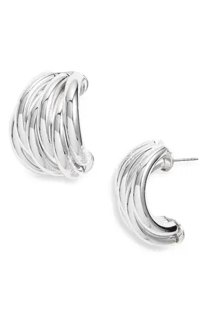 OPEN EDIT Ridge Hoop Earrings - Silver
