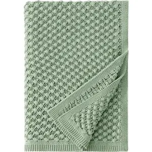 PERI HOME Crochet Knit Cotton Throw Blanket - Sage