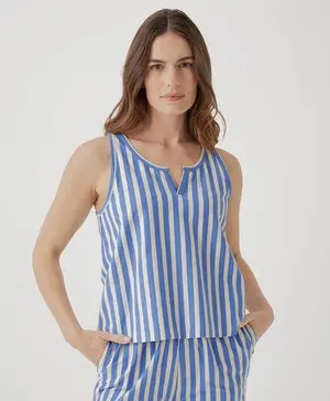 PACT Organic Staycation Sleep Tank Hideaway Stripe Wedgewood